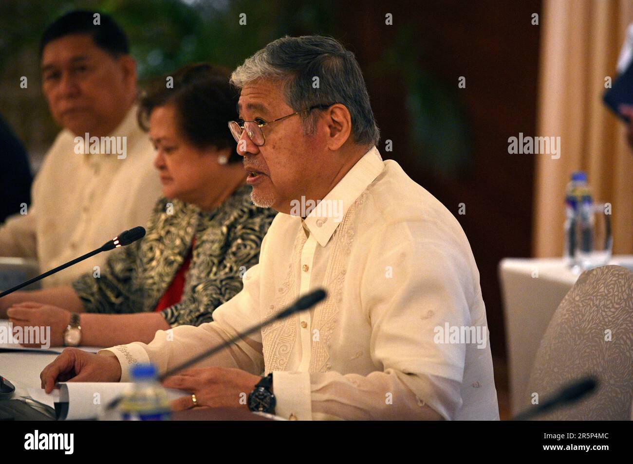 Philippine Secretary of Foreign Affairs Enrique Manalo speaks during a ...