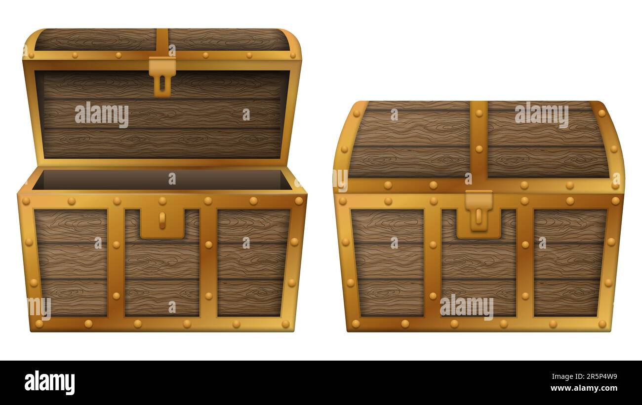 Treasure chest. Empty treasure box, open and closed medieval ancient ...