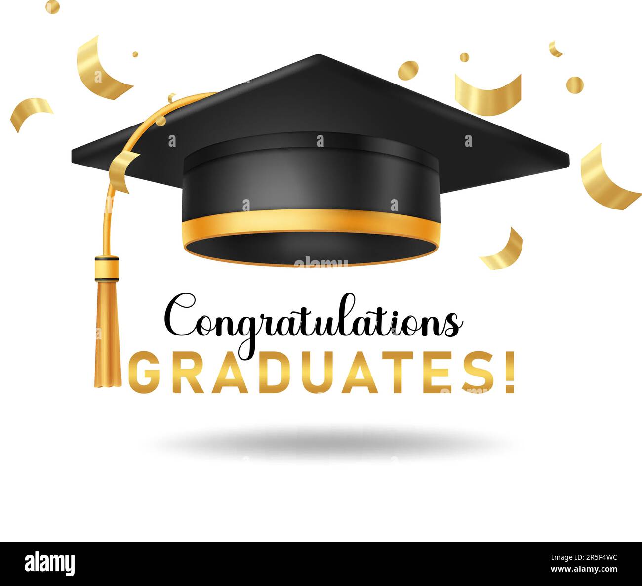 Graduation cap vector design. Graduation greeting with realistic mortar ...