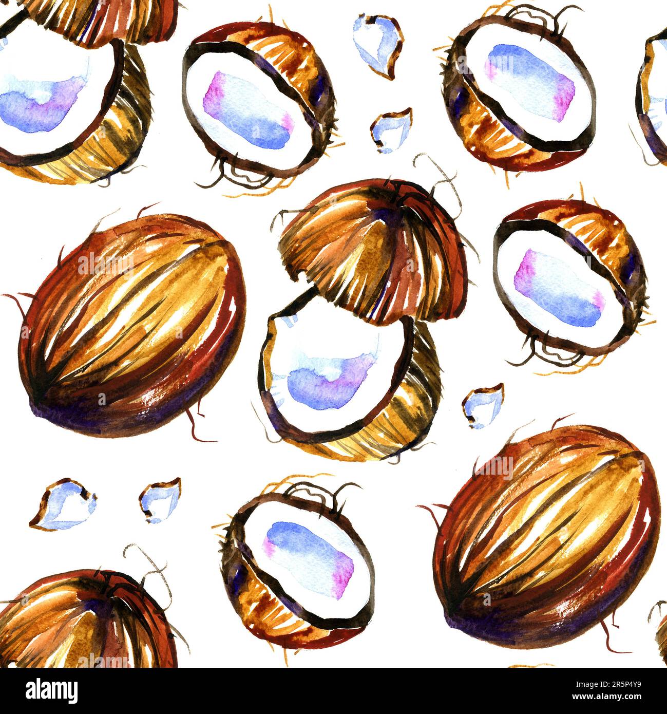 Watercolor summer coconut pattern on white background Stock Photo - Alamy