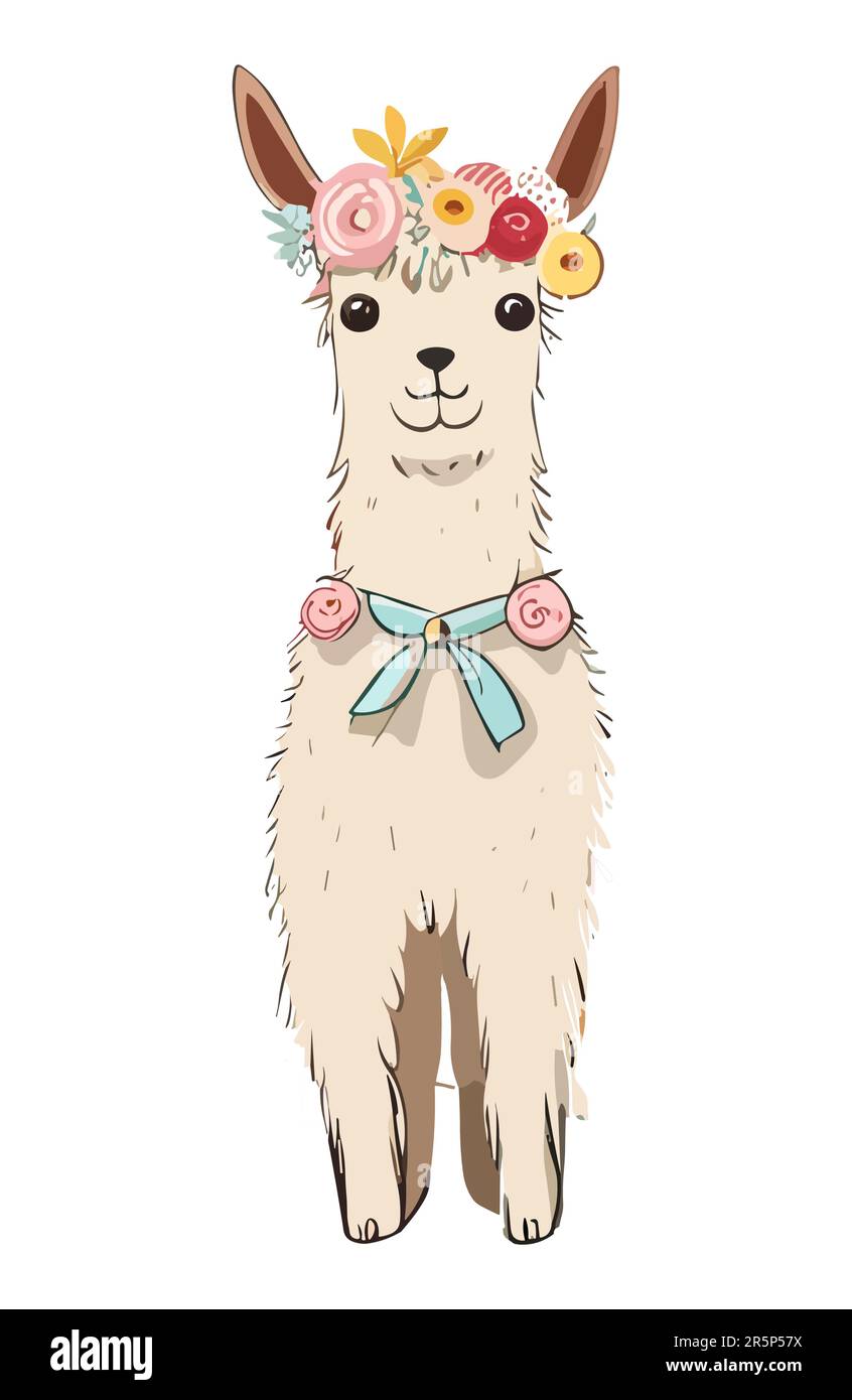 Cute cartoon llama alpaca vector cartoon isolated Stock Vector Image ...