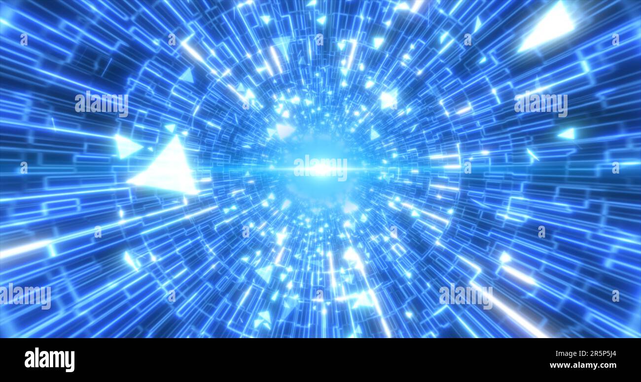 Abstract blue glowing neon laser tunnel futuristic hi-tech with energy ...