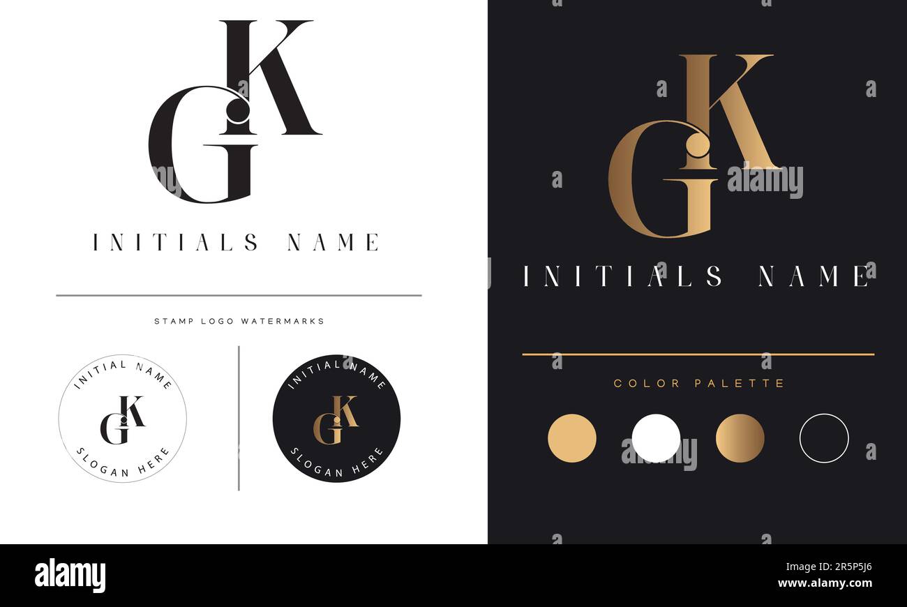 Luxury GK or KG Initial Monogram Text Letter Logo Design Stock Vector ...