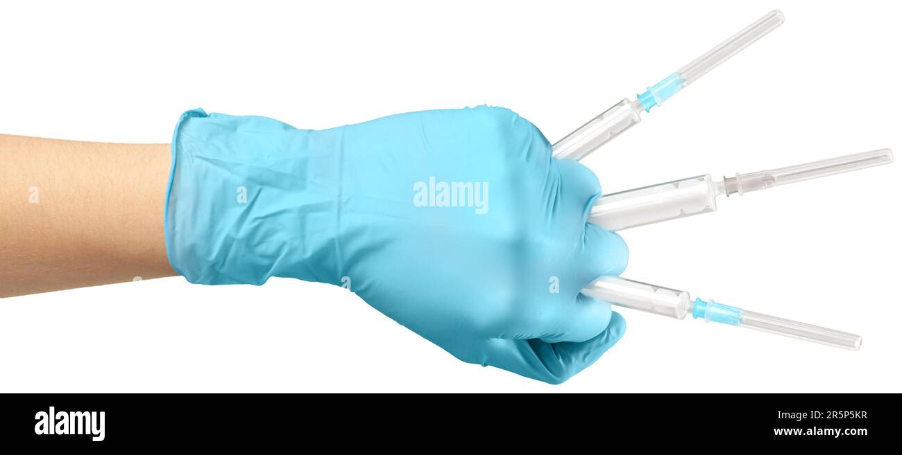 Syringe in hand isolated on white Stock Photo - Alamy