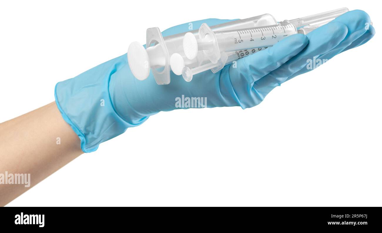 Syringe in hand isolated on white Stock Photo - Alamy
