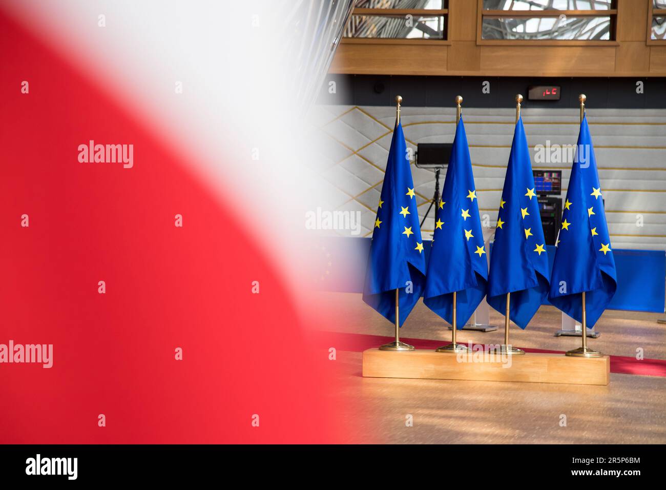 Grand entrance atrium of Council of the European Union Europa building ...