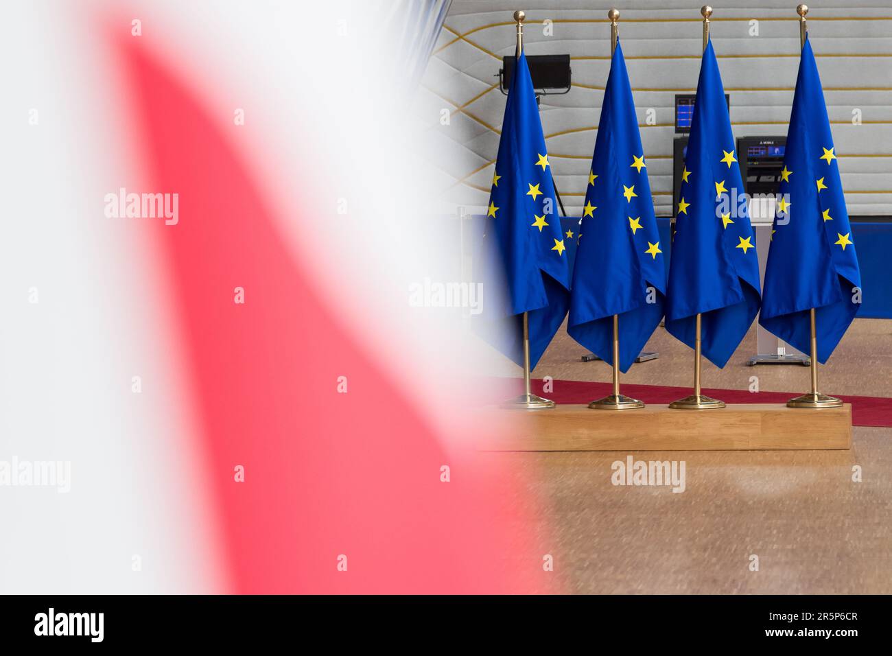Grand entrance atrium of Council of the European Union Europa building ...