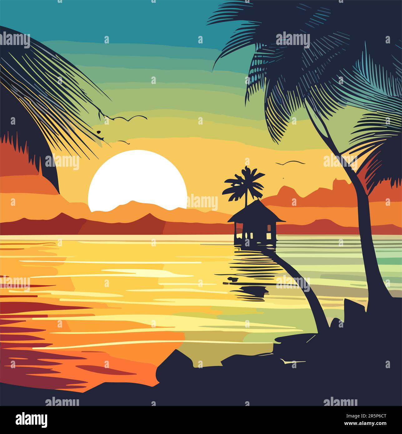 Tropical beach with palm trees and sea vector Stock Vector Image & Art ...