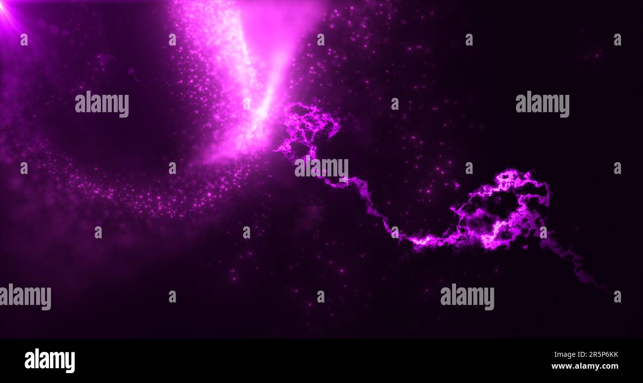 Abstract background of purple energy particles of energy magic waves ...