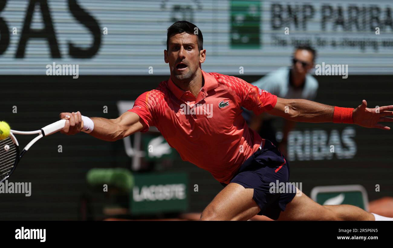 Serbias Novak Djokovic Plays A Shot Against Perus Juan Pablo Varillas