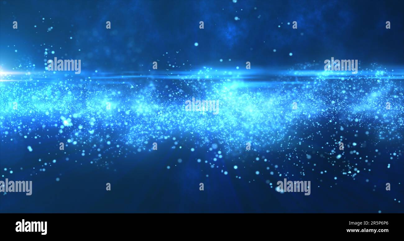 Abstract blue glowing flying waves of energy particles futuristic high tech background Stock ...