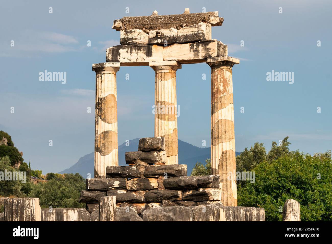 Ancient ruins of Tholos at the sanctuary of Athena Pronaia in Greece ...