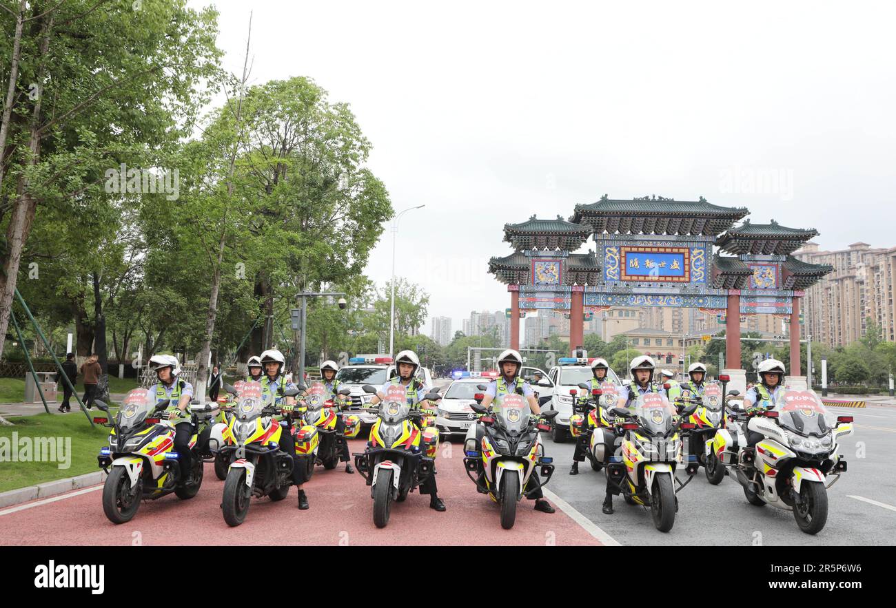 CHONGQING, CHINA - JUNE 5, 2023 - Traffic polices ride in Chongqing ...