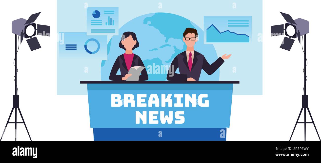 Journalist. Newscaster professional. Man and woman broadcasting news in ...