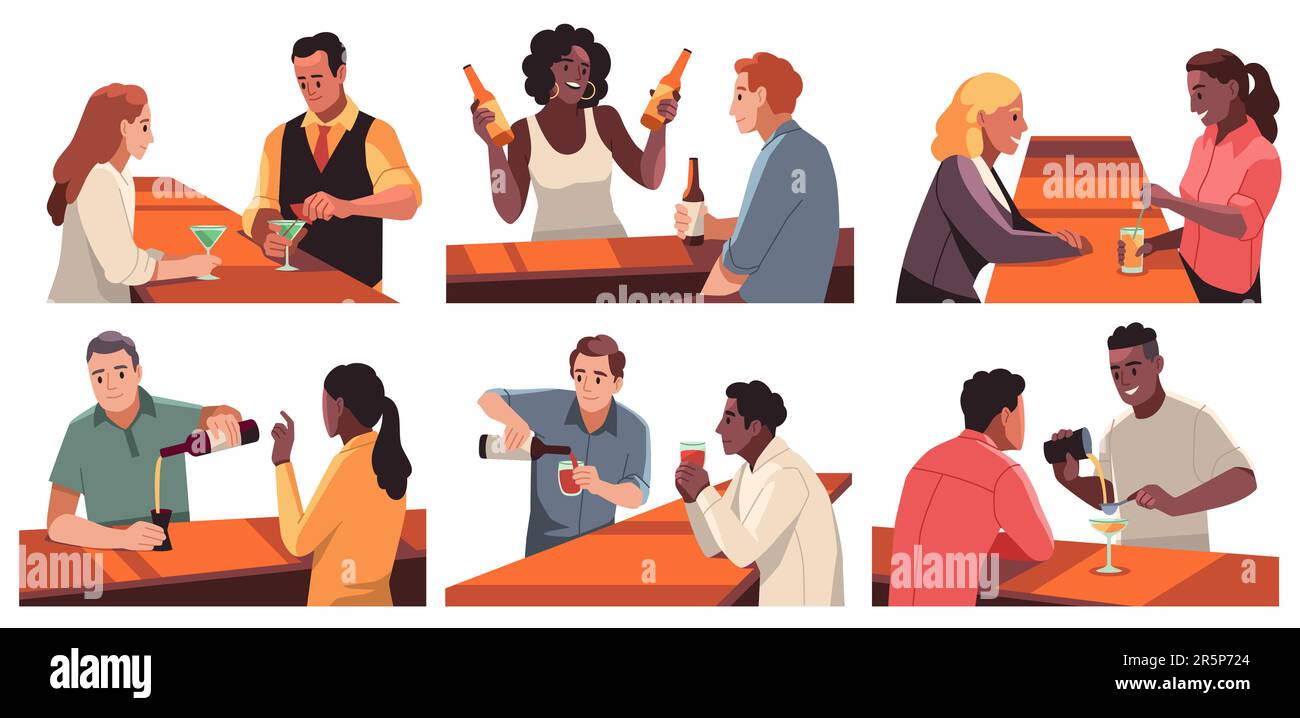 Professional bartenders work. People make alcoholic cocktails, pour ...