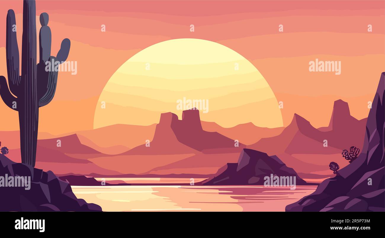 Vibrant desert sunset Stock Vector Images - Alamy