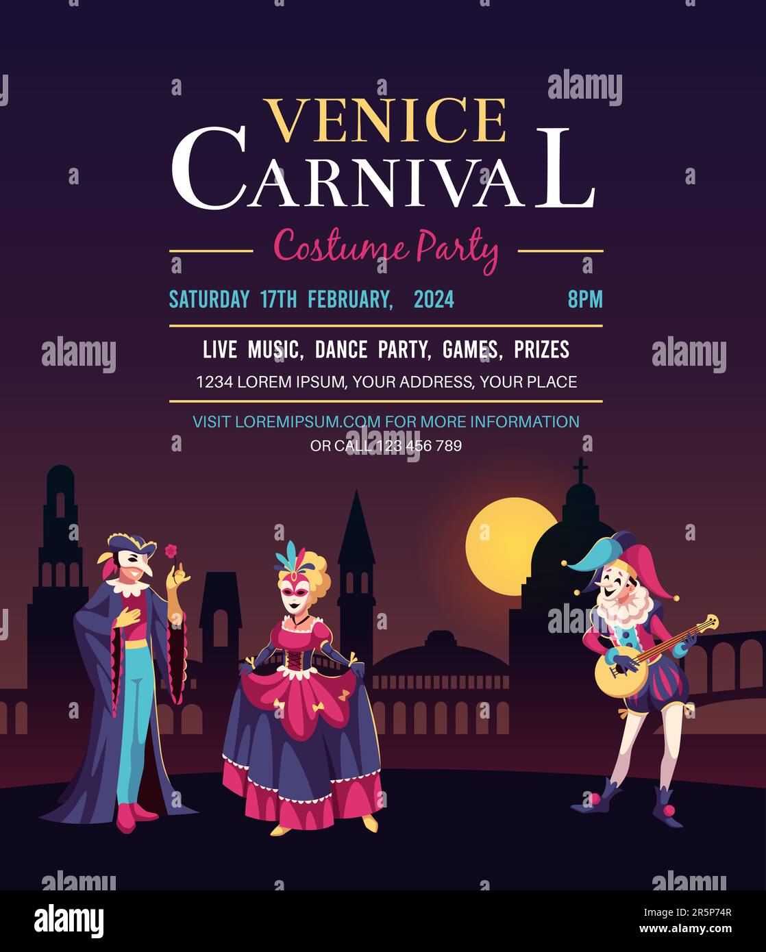 Venetian carnival invitation poster. Masquerade masks and costumes ...