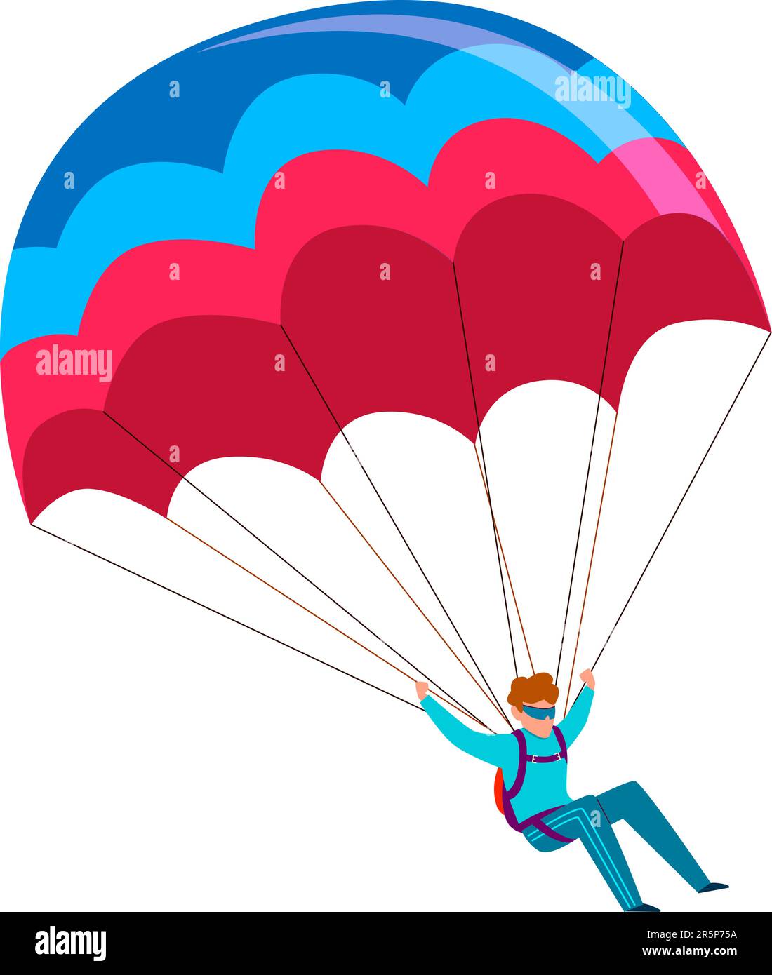 Skydiver. Man with open parachute flying in sky. Falling from airplane ...