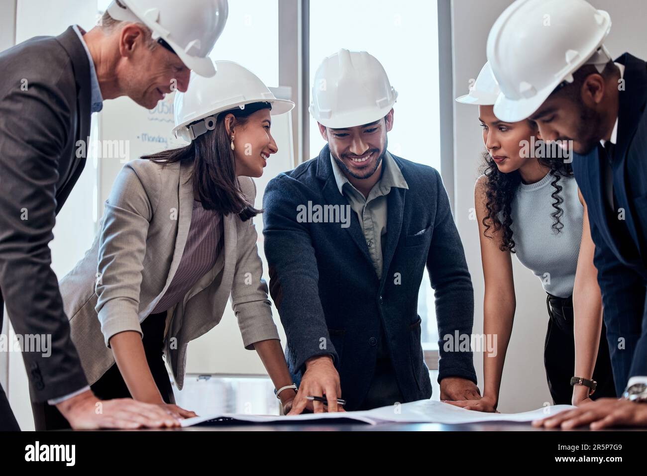 Teamwork, architecture and planning with people in meeting for graphic ...