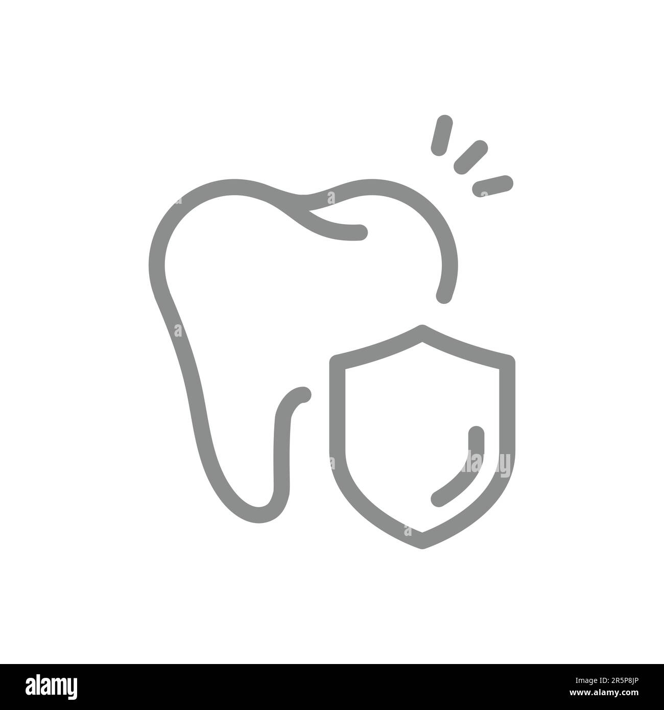 Tooth with shield line vector icon. Protected teeth, dental care or ...