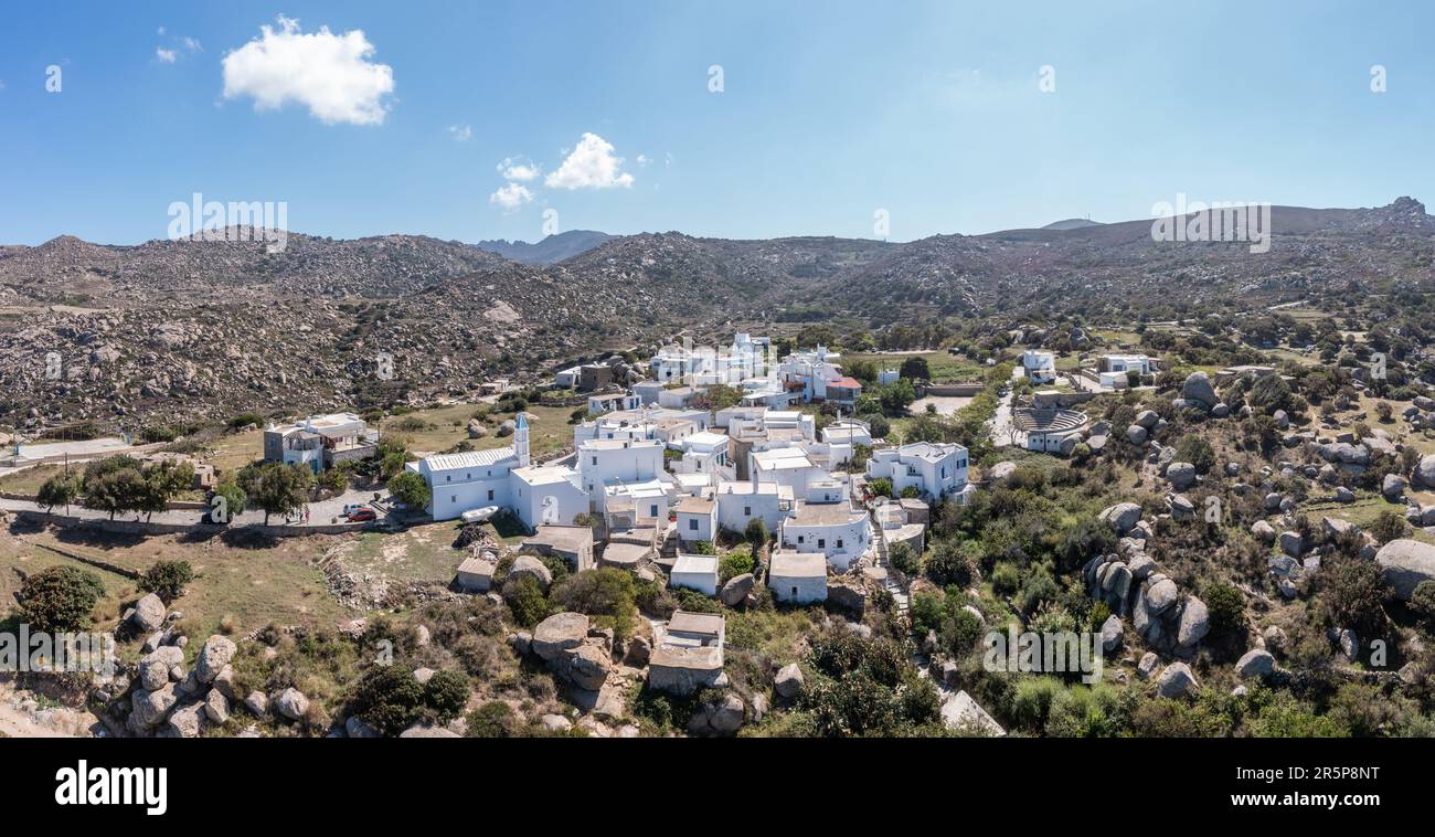 Greece. Tinos island Cyclades. Panoramic view of house at Volax village ...