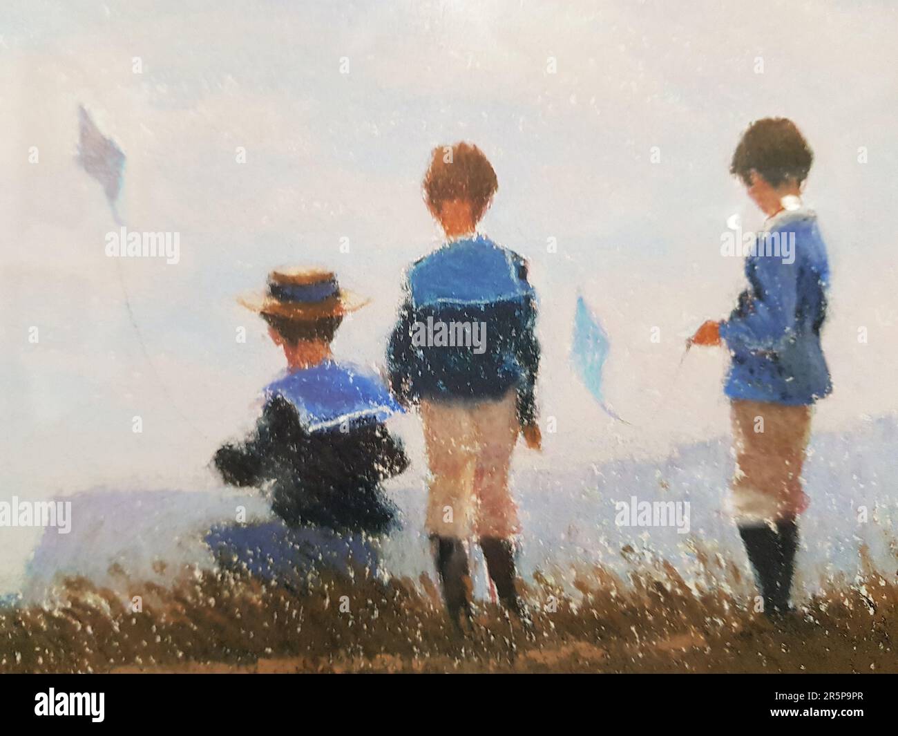Oil painting on canvas of three young Victorian boys flying kites by ...