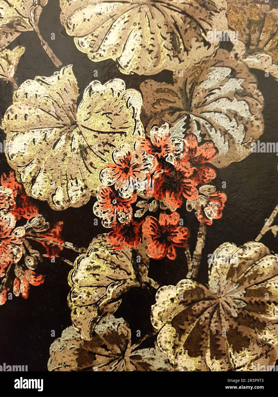 Flower design in cream and pink on a black background Stock Photo - Alamy