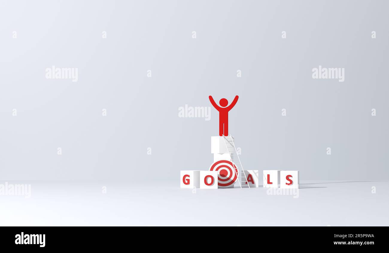 businessman walking towards target with ascending career ladder ...