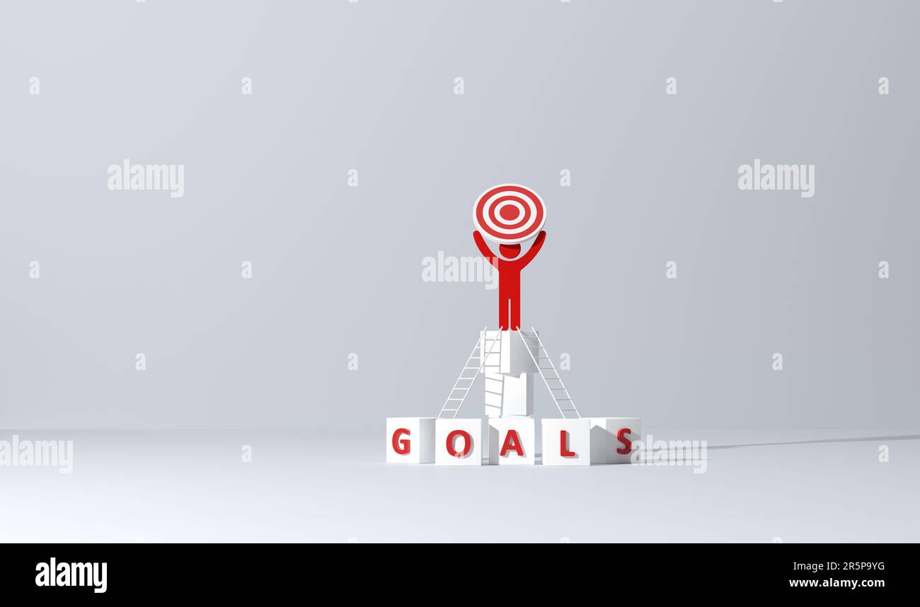 businessman walking towards target with ascending career ladder ...