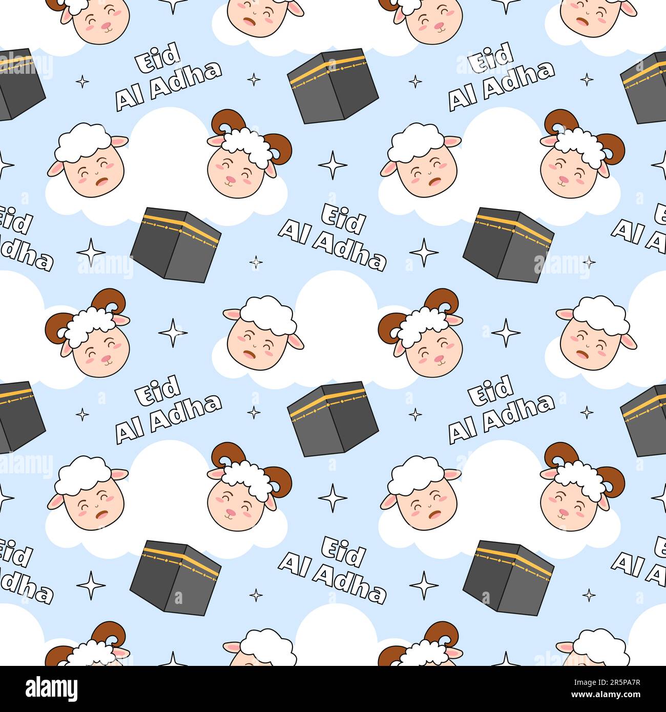 Happy Eid Al Adha Mubarak Seamless Pattern of Muslims Celebration with ...