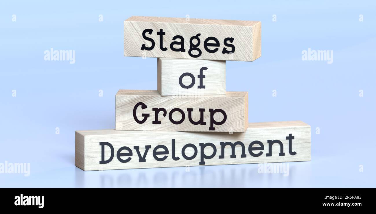 Stages of group development - words on wooden blocks - 3D illustration ...