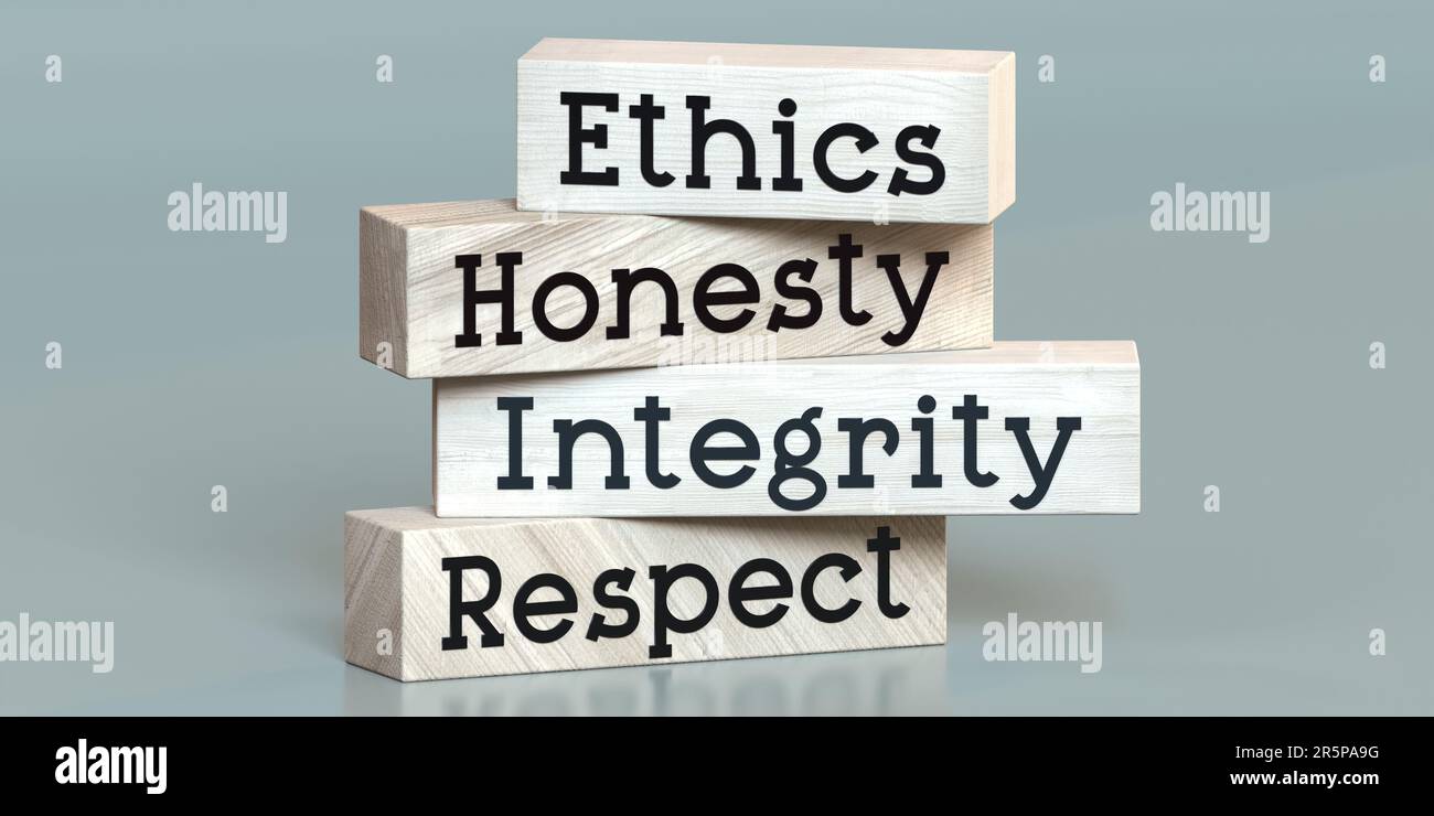 Ethics, honesty, integrity, respect - words on wooden blocks - 3D ...