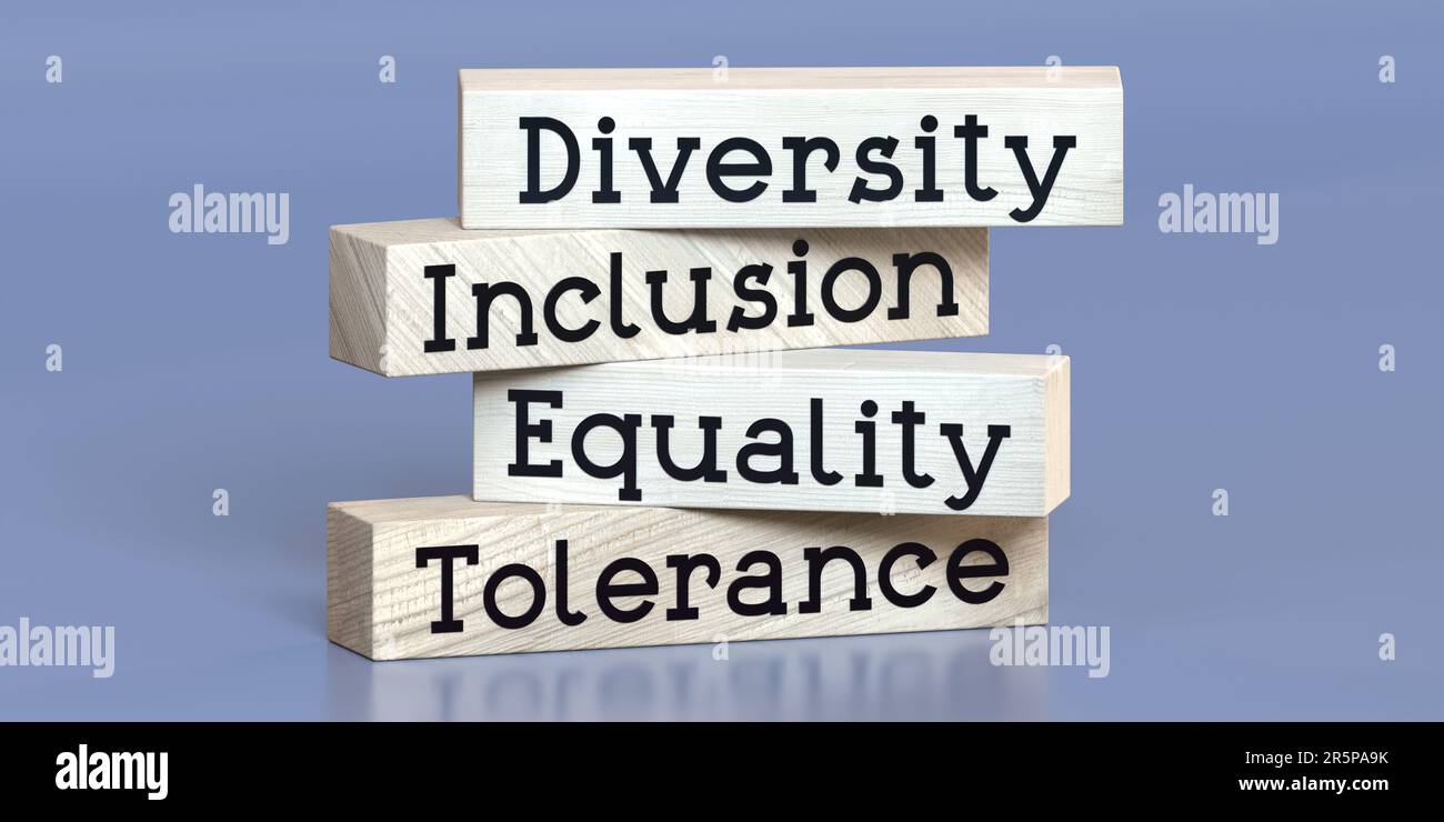 Diversity, inclusion, equality, tolerance - words on wooden blocks - 3D ...