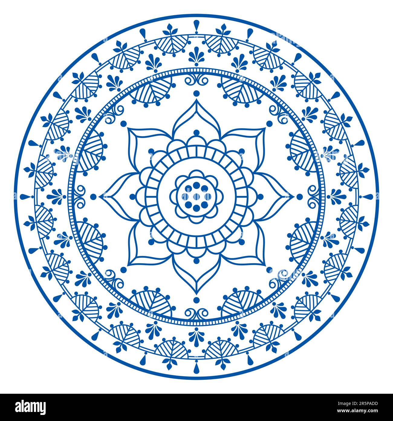 Scandinavian mandala with flowers and leaves vector embroidery folk art ...