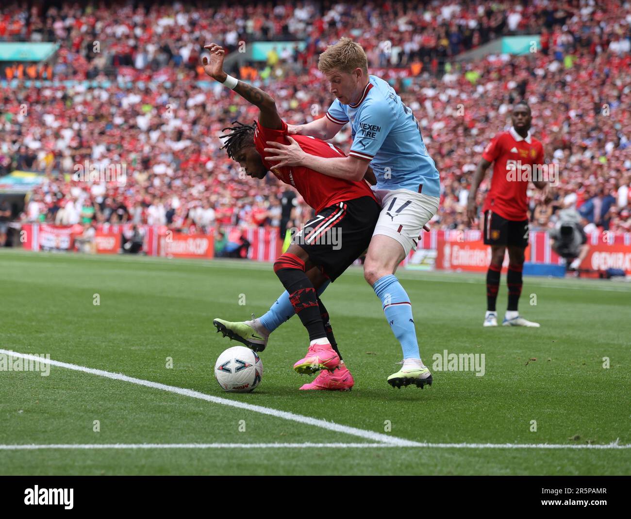 London, UK. 03rd June, 2023. Fred (MU) Kevin De Bruyne (MC) at the ...