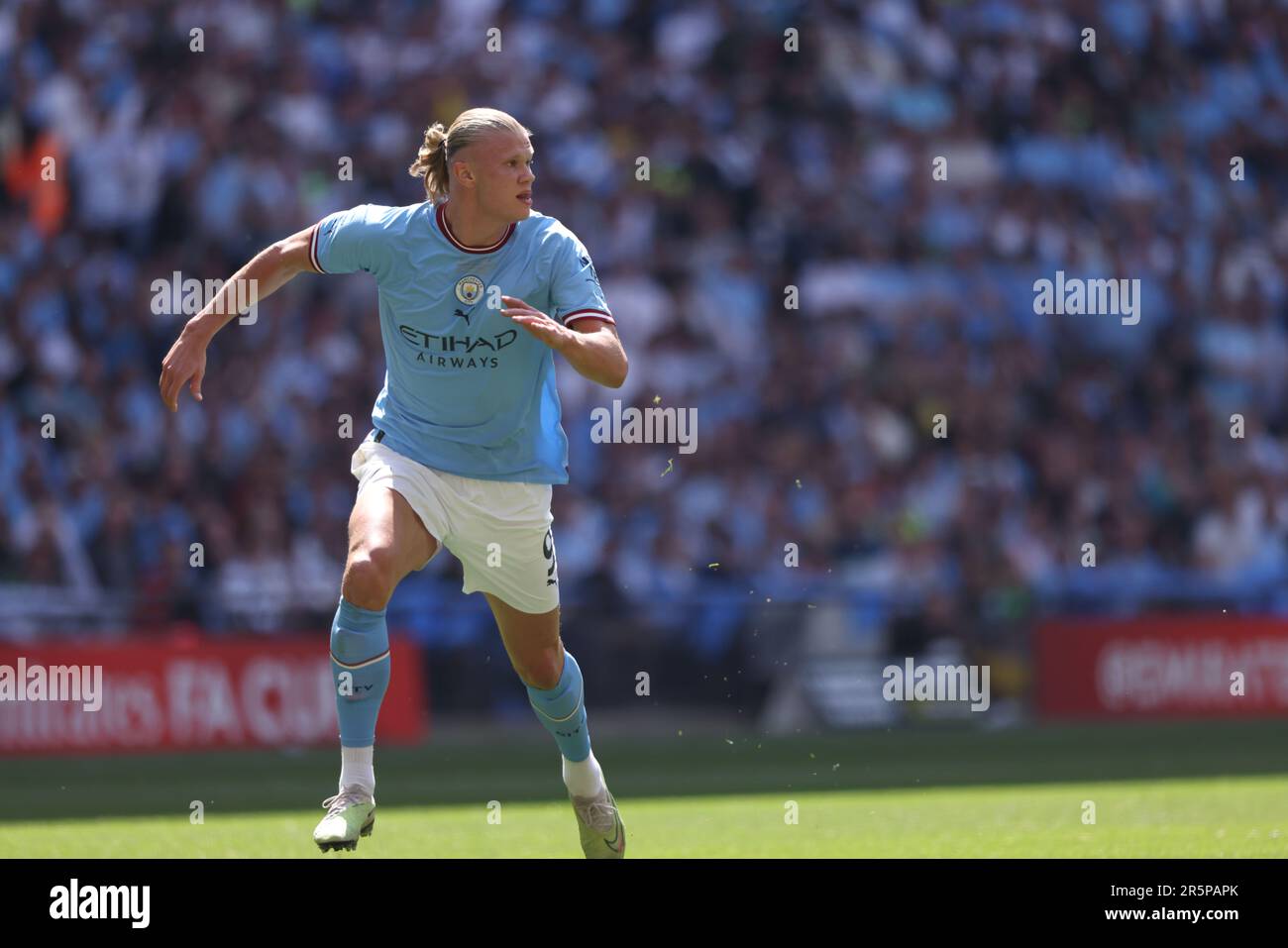 London, UK. 03rd June, 2023. Erling Haaland (MC) at the Emirates FA Cup ...