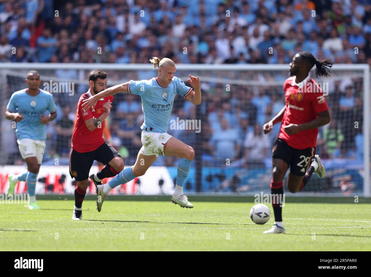 London, UK. 03rd June, 2023. Erling Haaland (MC) at the Emirates FA Cup ...