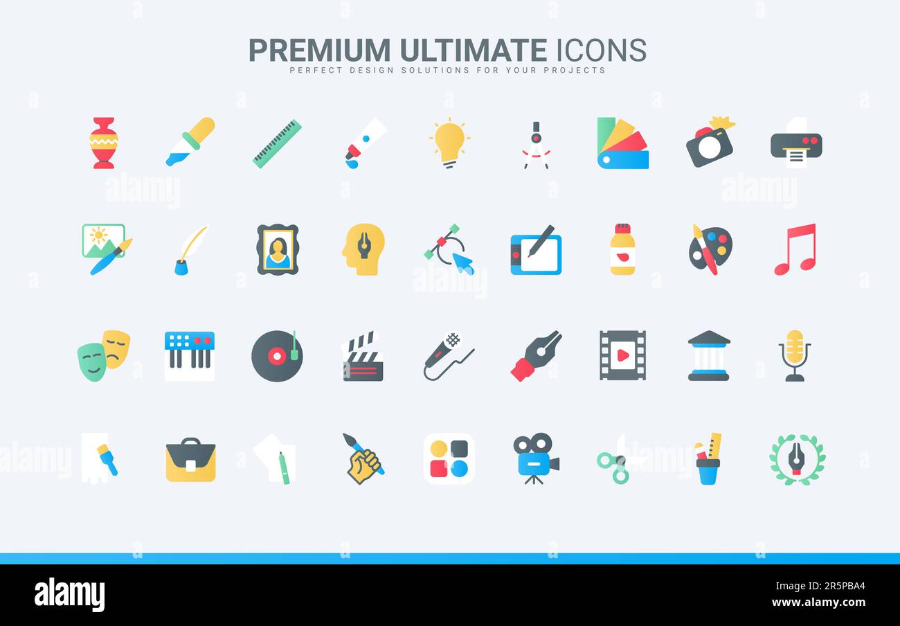 Trendy flat color icons set for art design creative process. Collection ...