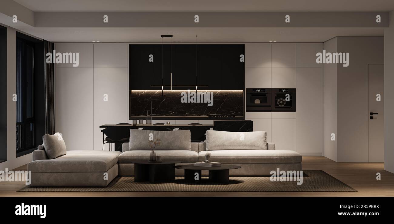 Modern minimalist interior livingroom with large modular sofa ...