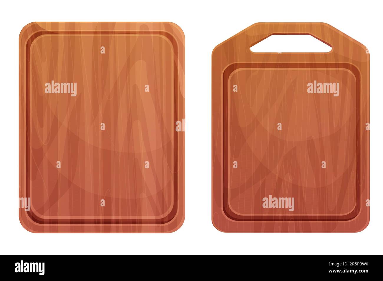 Set Cutting board wooden chopping desk top view in cartoon style ...