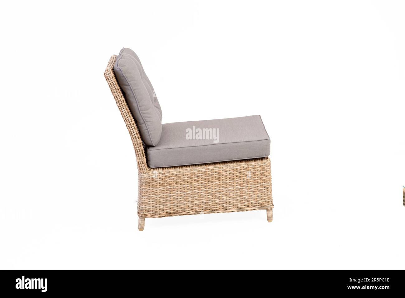 Comfortable rattan chair isolated on white background with clipping ...