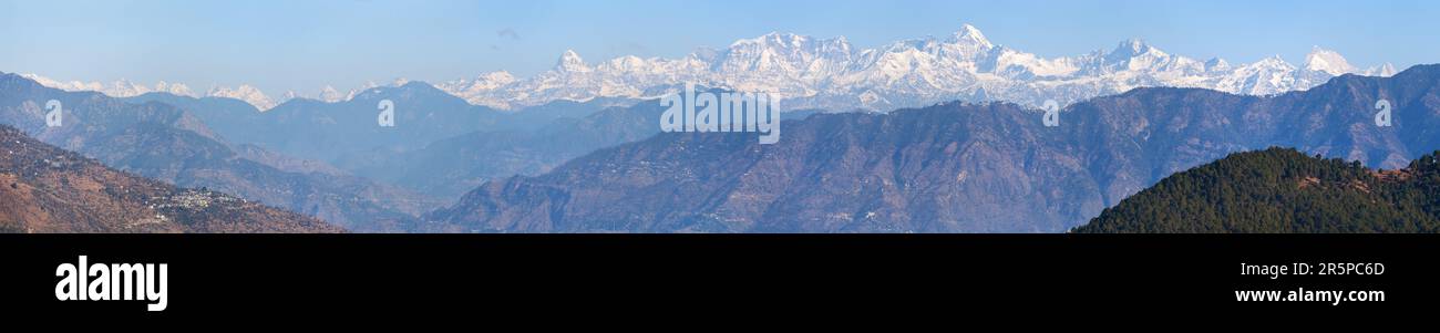 Himalaya, panoramic view of Indian Himalayas, great Himalayan range, Uttarakhand India, view ...