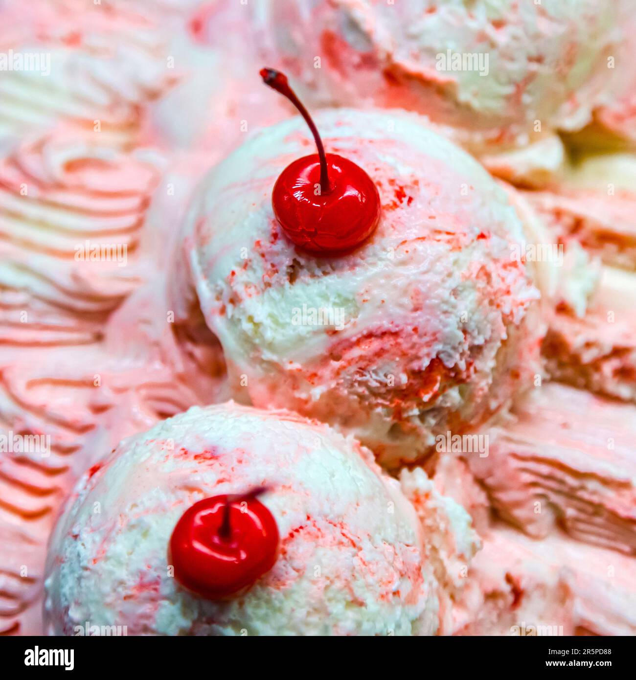 Ice cream scoops background. Vanilla ice cream ball with candied ...