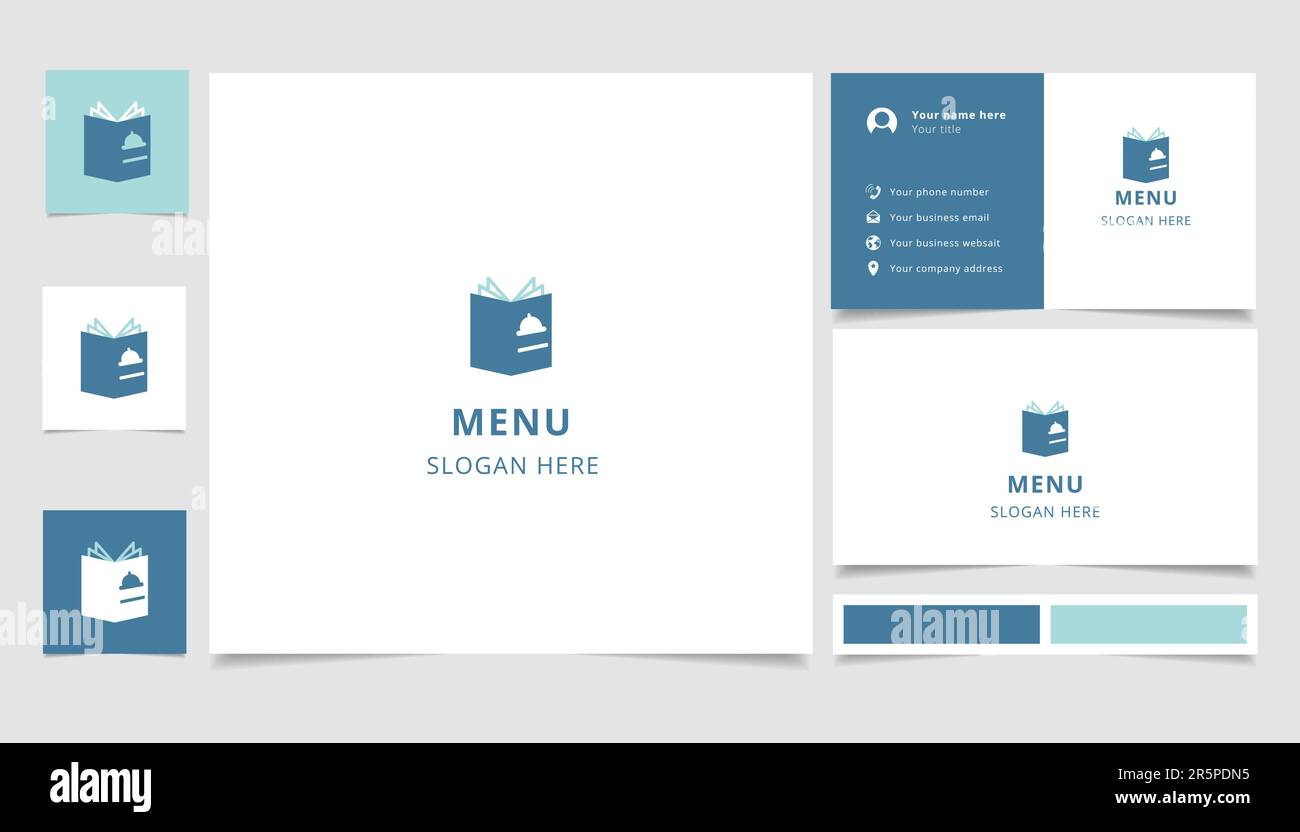 Menu logo design with editable slogan. Branding book and business card ...