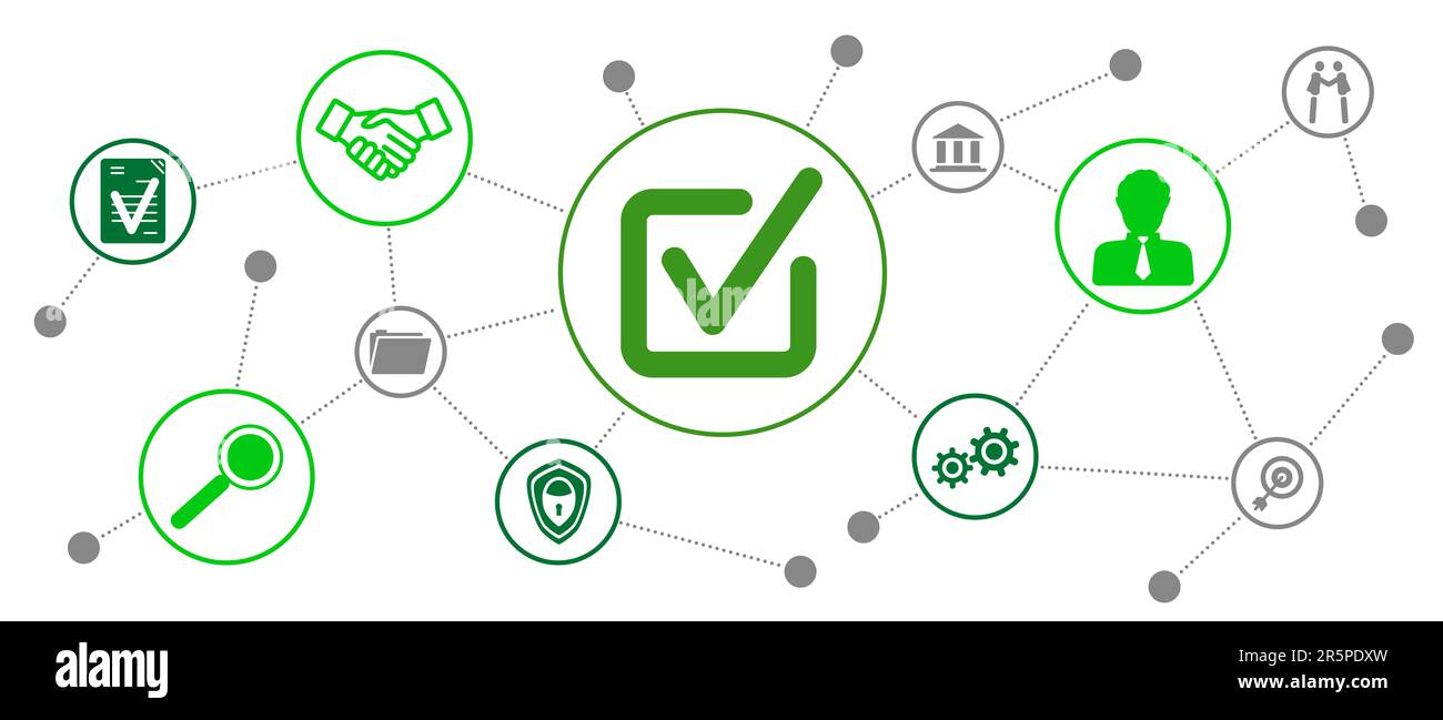 Concept of validation with connected icons Stock Photo - Alamy