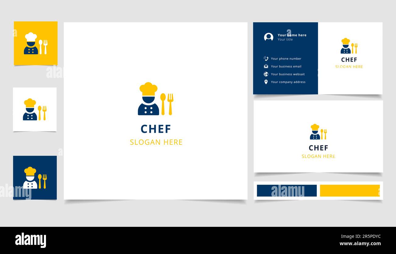 Chef logo design with editable slogan. Branding book and business card ...