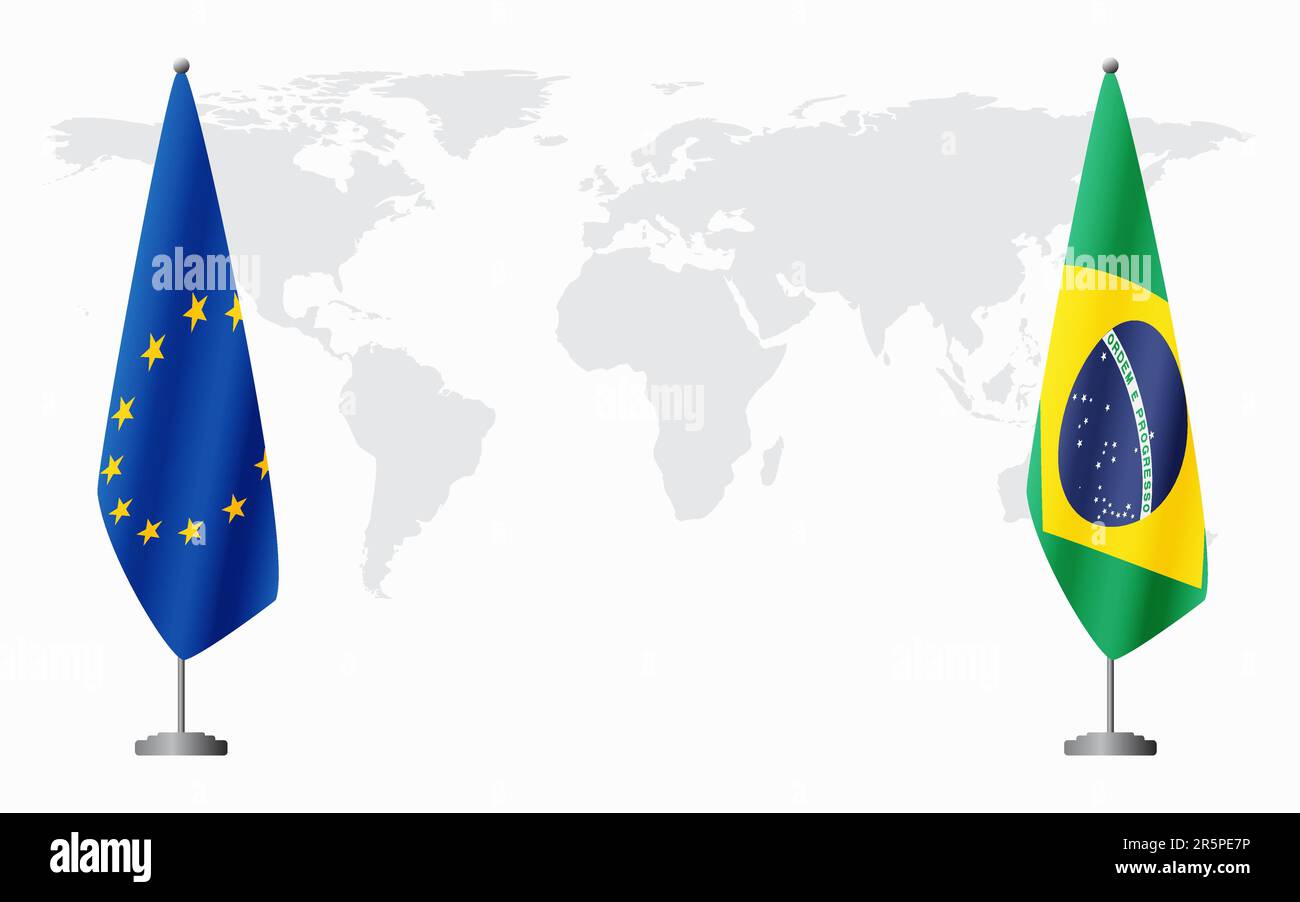 European Union and Brazil flags for official meeting against background ...