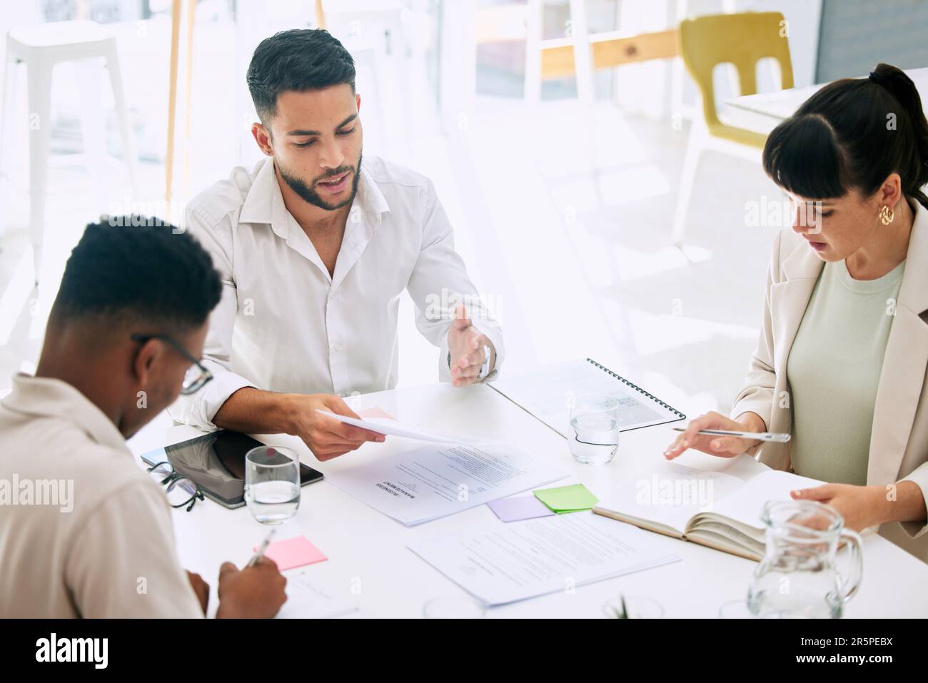 Planning, meeting and business people with teamwork, brainstorming and manager discussion of ...