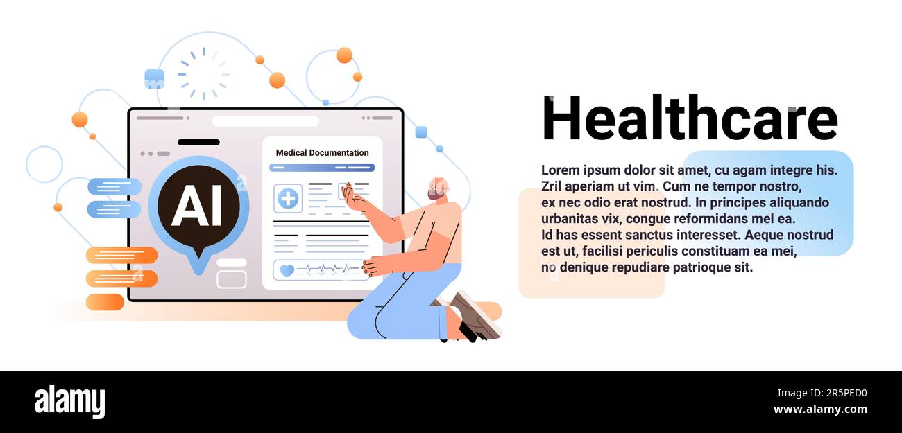 man patient reading electronic medical documentation report on digital ...