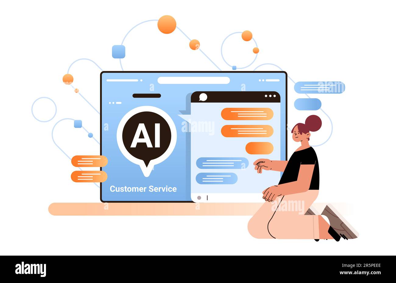 woman chatting with chatbot in computer application ai artificial ...